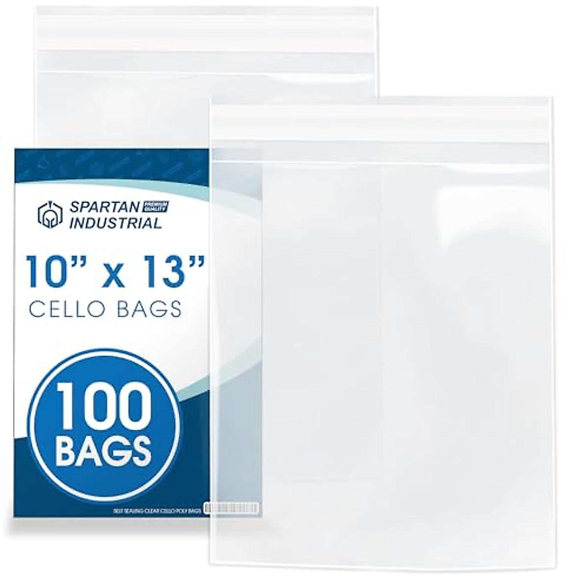 Spartan Industrial - 10" X 13" (100 Count) Crystal Clear Resealable Cello Poly Bags for Packaging, Clothing & T Shirts - Self Seal & Reinforced