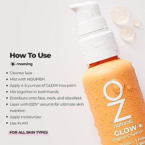 OZNATURALS GLOW SERUM: Vitamin C Serum/Anti Aging Serum With Hyaluronic Acid, Pure Vitamin E Oil and Rosehip Oil - All Natural Antioxidant Facial Serum For A Brighter, More Even Skin Tone | 1oz