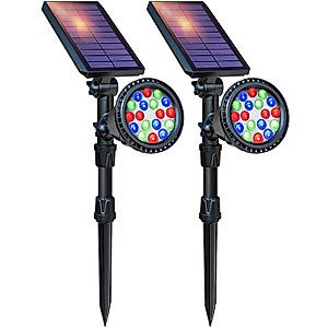 DBF Color Changing Solar Spotlight, 600LM Bright Color Solar Spot Lights Outdoor, 2-in-1 Solar Landscape Lights Waterproof Christmas Decorative Flood Lighting for Garden Yard Tree House, 2 Pack