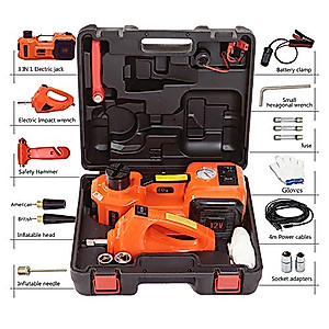 MarchInn 12V DC 5 Ton Electric Car Jack Kit 3 in 1 Hydraulic Floor Jack with Tire Inflator Pump LED Flashlight and Electric Impact Wrench Car Repair Tool Kit for Car SUV Truck Lift Tire Change