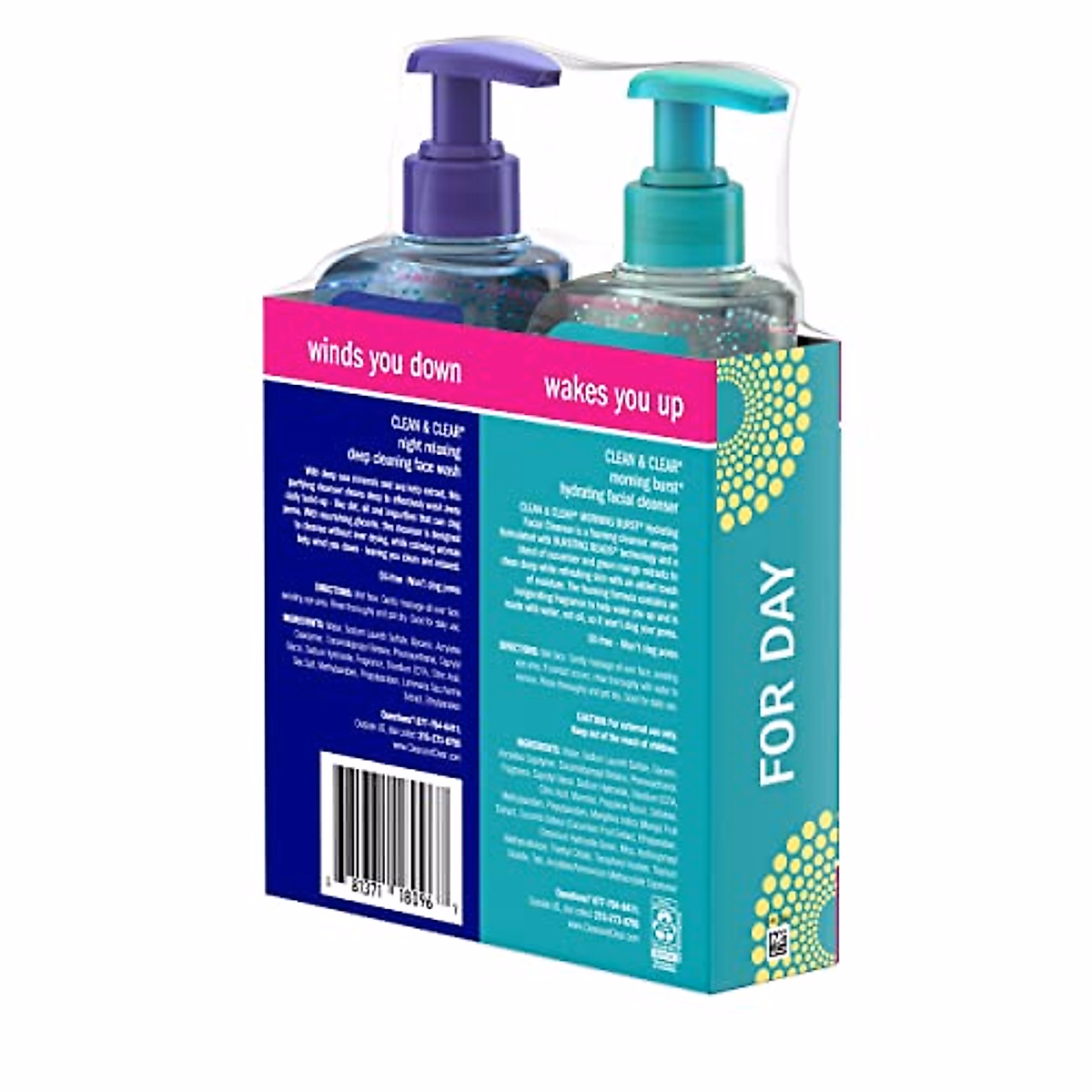 Clean & Clear 2-Pack Day & Night Daily Face Cleansers, Morning Burst Hydrating Facial Cleanser & Night Relaxing Deep Cleansing Face Wash, Oil-Free & Won't Clog Pores, 2 x 8 fl. oz