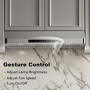 Range Hood 30inch Under Cabinet, 900CFM Kitchen Vent Hood with Gesture/Touch Control and Permanent Stainless Steel Filters, Top and Rear Vents