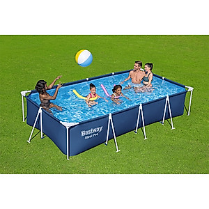 Bestway Steel Pro 13 Feet x 7 Feet x 32 Inch Rectangular Metal Frame Above Ground Outdoor Backyard Swimming Pool, Blue (Pool Only)