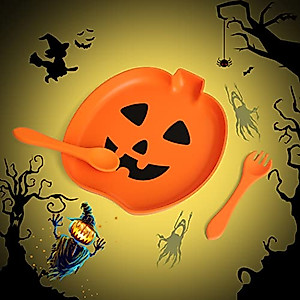 Halloween Pumpkin Silicone Baby & Toddler Plates Set With Fork & Spoon