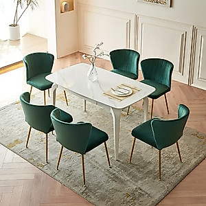 HAIZAO Modern Green Velvet Dining Chairs Set of 2, Curved Backrest Upholstered Kitchen Dining Room Chairs, Mid-Century Dining Chair with Golden Metal Legs