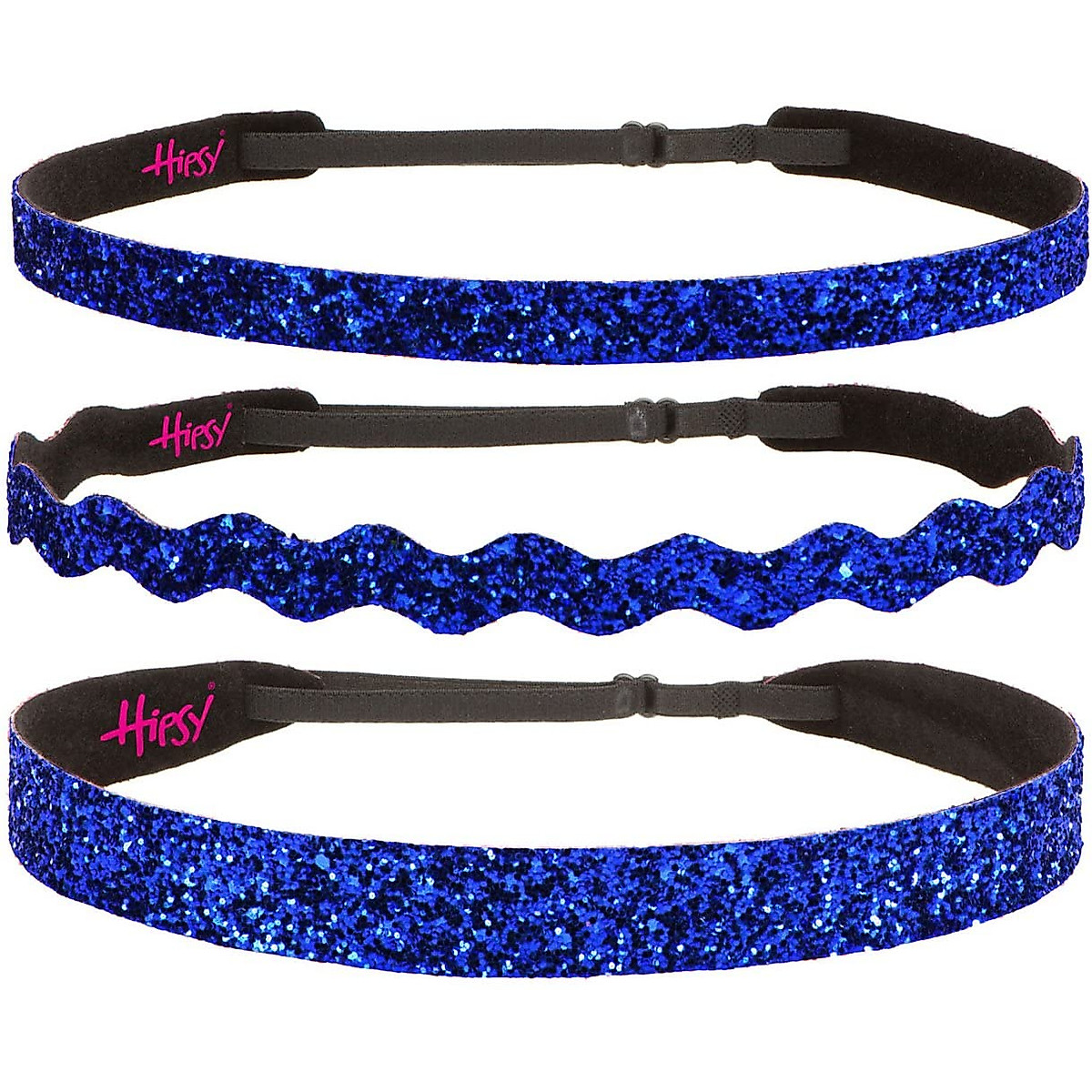 Hipsy Women's Adjustable Non Slip Skinny Wave & Wide Bling Glitter Headband Mixed 3-pack (Mixed Royal Blue)