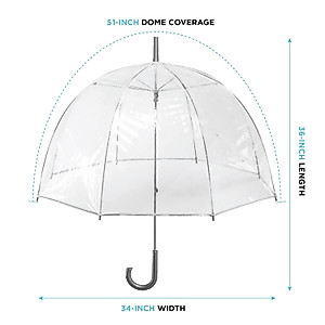 totes Women's Clear Bubble Umbrella – Transparent Dome Coverage – Large Windproof and Rainproof Canopy – Ideal for Weddings, Proms or Everyday Protection, Clear
