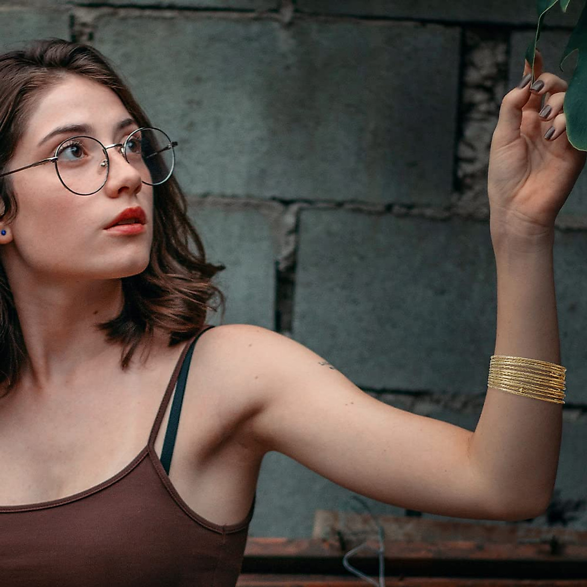 Madison Tyler Gold Plated Stackable Bangles, 5 piece of Smooth Bangles with Ball Pattern & 6 Piece of Textured Bangles.