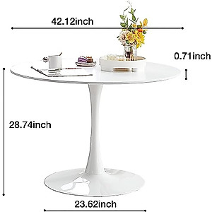 Rabsyung 42" Round White Tulip Table Mid-Century Dining Table with Round MDF Table Top, Pedestal Dining Table, Leisure Coffee Table