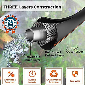 Giraffe Tools Garden Hose 5/8" x 25ft, Custom Length, No Kink, Flexible, Leakproof Water Hose, Male Female Fittings, 600 Burst PSI, 25ft, Black Orange