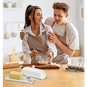 Nucookery Porcelain Butter Dish - Clean Table Design - Ceramic Butter Dishes with Lid for Countertop with Raised Non-Slip Strip - Holds 1 Standard Butter Stick - Easy to Clean & Dishwasher Safe. White