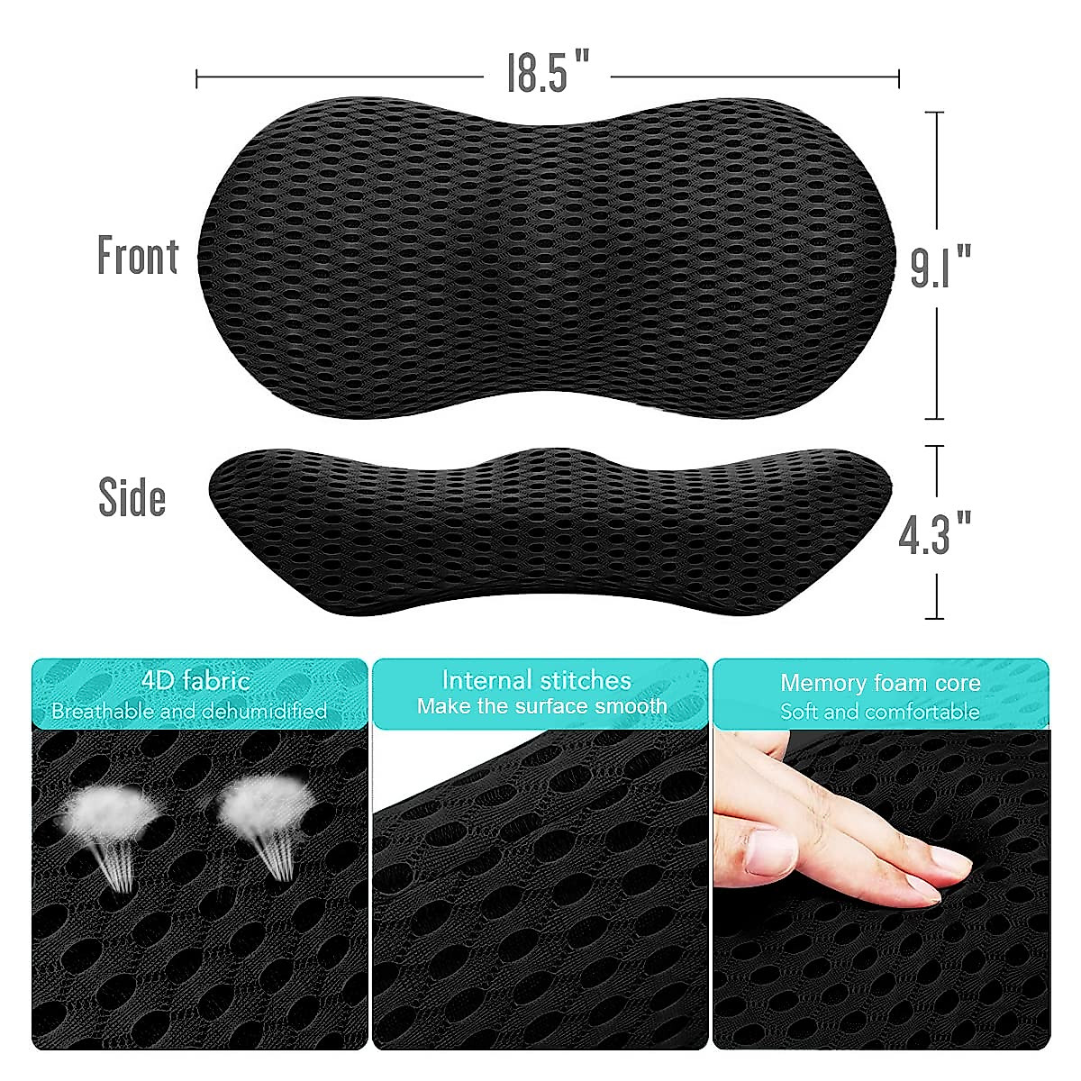 Tengyue Lumbar Support Pillow - Ergonomic Design for Office Chair, Car, and Home - Relieve Back Pain & Improve Posture - (Black)