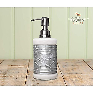 Autumn Alley Adorable 3 Piece Farmhouse Bathroom Accessory Set for Sink/Vanity with Galvanized Soap Dispenser, Cotton Ball Container with Lid, Qtip Organizer- Galvanized Farmhouse Bathroom Decor