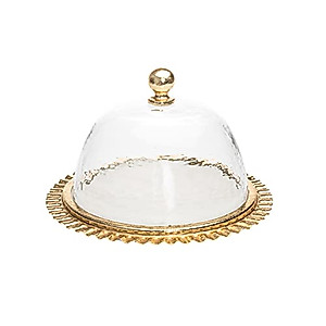 Cake Plate Tray Platter with Dome Cover Ripple Gold by Godinger - Marble
