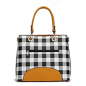 Mia K Collection Shoulder Bag for Women & Wristlet Wallet Purse Set: PU Leather Crossbody Tote Top-Handle Handbag Gaby Checker Cognac Brown