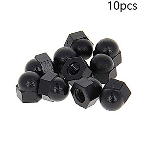 MroMax Acorn Hex Cap Nuts M3 Dome Cap Head Nuts Nylon Hexagon Decorative Crown Cap Locknuts Fasteners for Screws Bolts Black Tone 10Pcs
