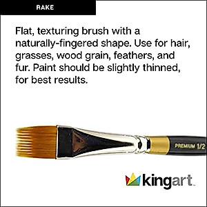 KINGART Original Gold 9120-1/8 Flat Rake Series Premium Golden Taklon Multimedia Artist Brushes