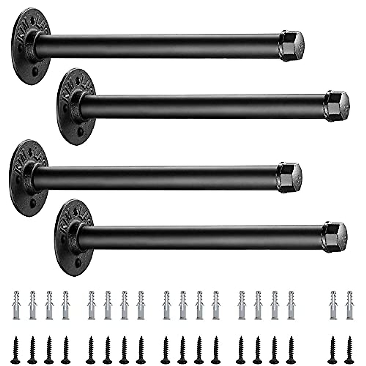 Industrial Pipe Clothing Rack, Hanging Rod for Closet, Wall Mounted Multi Purpose (10 inch 4 Pack)