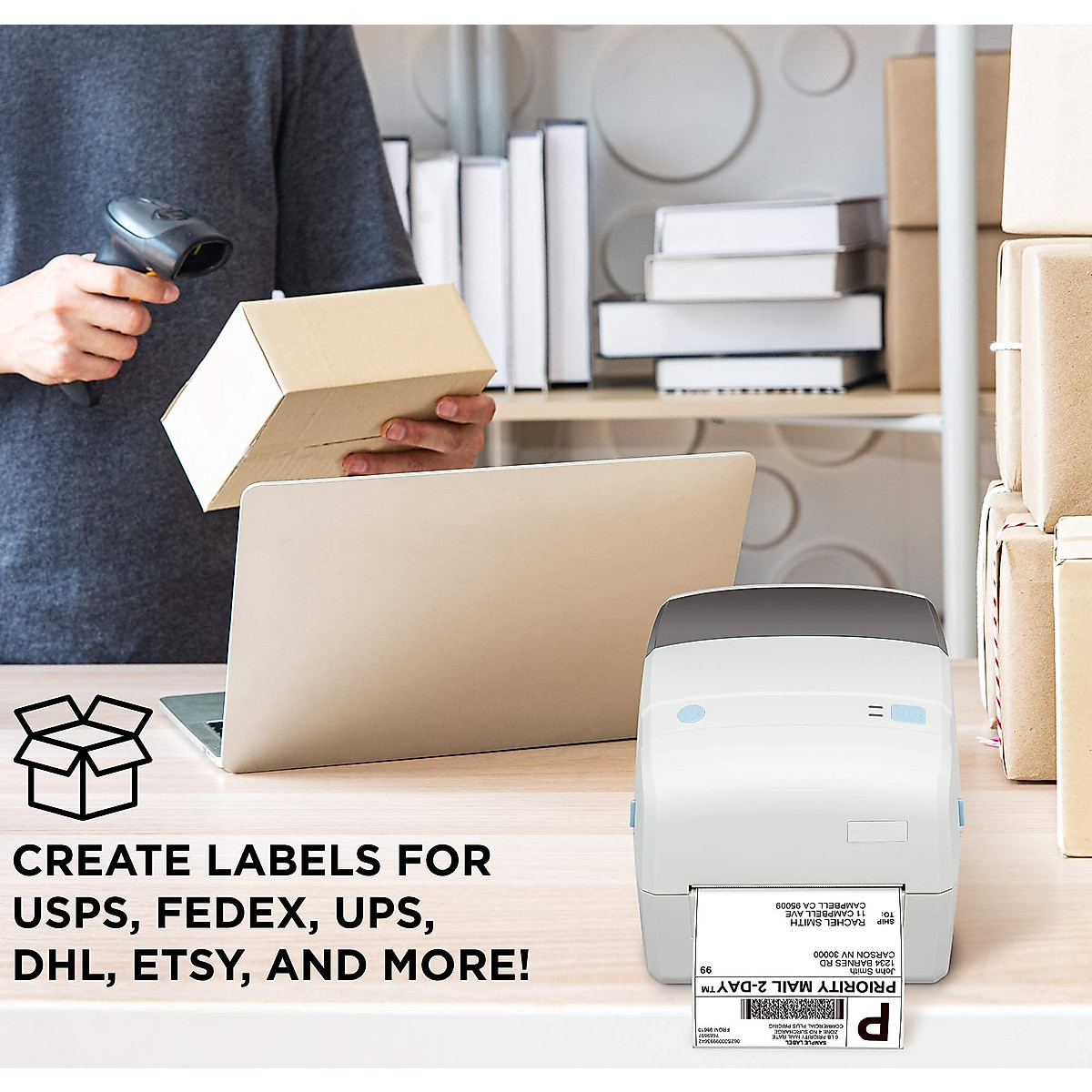 BCL D110 Label Printer, Ethernet & USB Port, Prints 4x6 Shipping Mailing Postage Barcode & Address Labels, Direct Thermal inkless Printer, USB Printer Cable Included, Windows & Mac Compatible