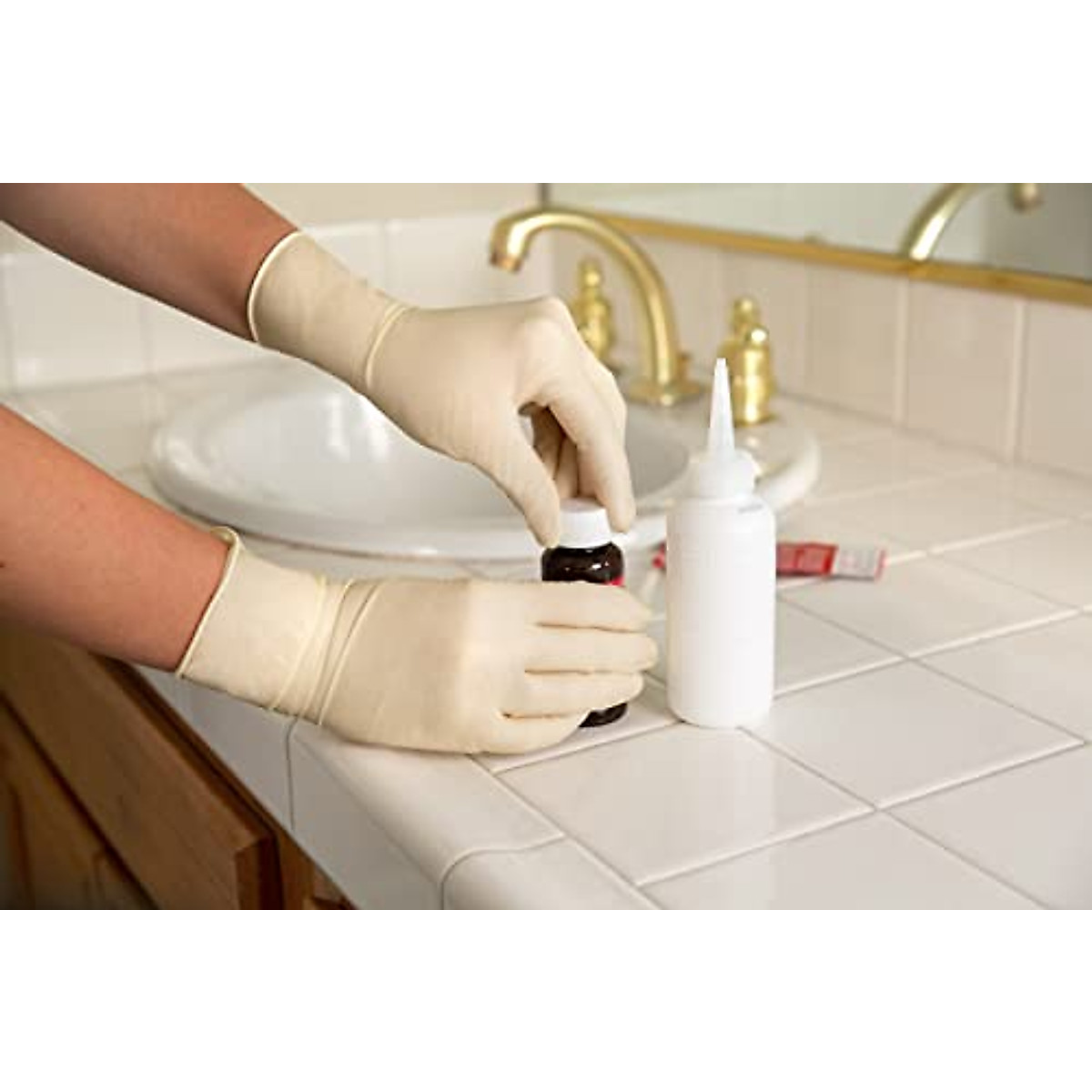 MICROFLEX Diamond Grip MF-300 Disposable Latex Gloves for Automotive, Healthcare, Machinery Industries - Large, Natural (Box of 100)