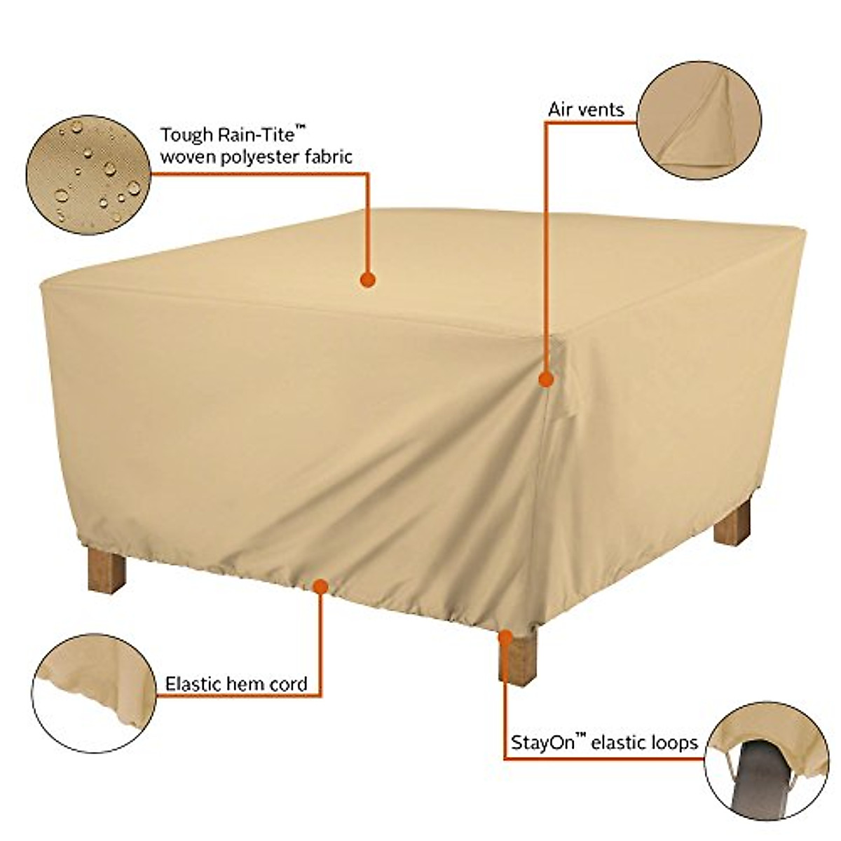 Classic Accessories Terrazzo Water-Resistant 26 Inch Square Ottoman/Coffee Table Cover, Outdoor Ottoman Cover