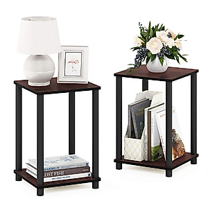Furinno Turn-N-Tube End Table Corner Shelves, Set of 2, Dark Cherry/Black