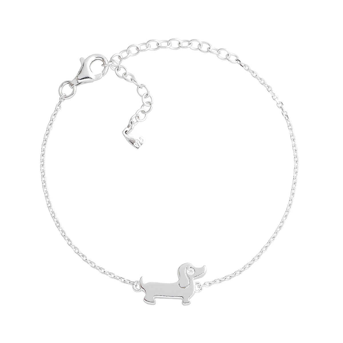 Vivid&Keith Womens Girls 925 Real Sterling Silver 18K Plated Swarovski Zirconia Cute Animal Dog Gift Fashion Jewelry Link Chain Charm Pendant Bangle Bracelet, Dachshund, White Gold Plated