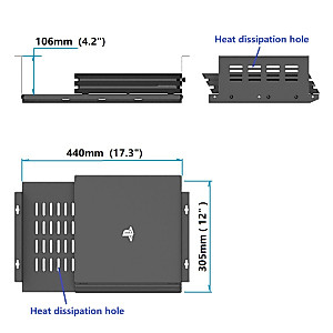JINGCHENGMEI Under Desk Computer Mount for Small Form Factor SFF Computers and PCs, Product Using Space 17.3" x H 4" x D 12", Compatible with Playstation 4, PS4 Slim, PS4 Pro for Under Desk Gaming