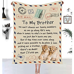 Bnitoam Best Gift to My Brother Flannel Letter Printed Air Mail Handmade Super Soft Cozy Decorative Throw Blanket for Bed Sofa Birthday Home Car Travel (to My Brother, 50''X60'')