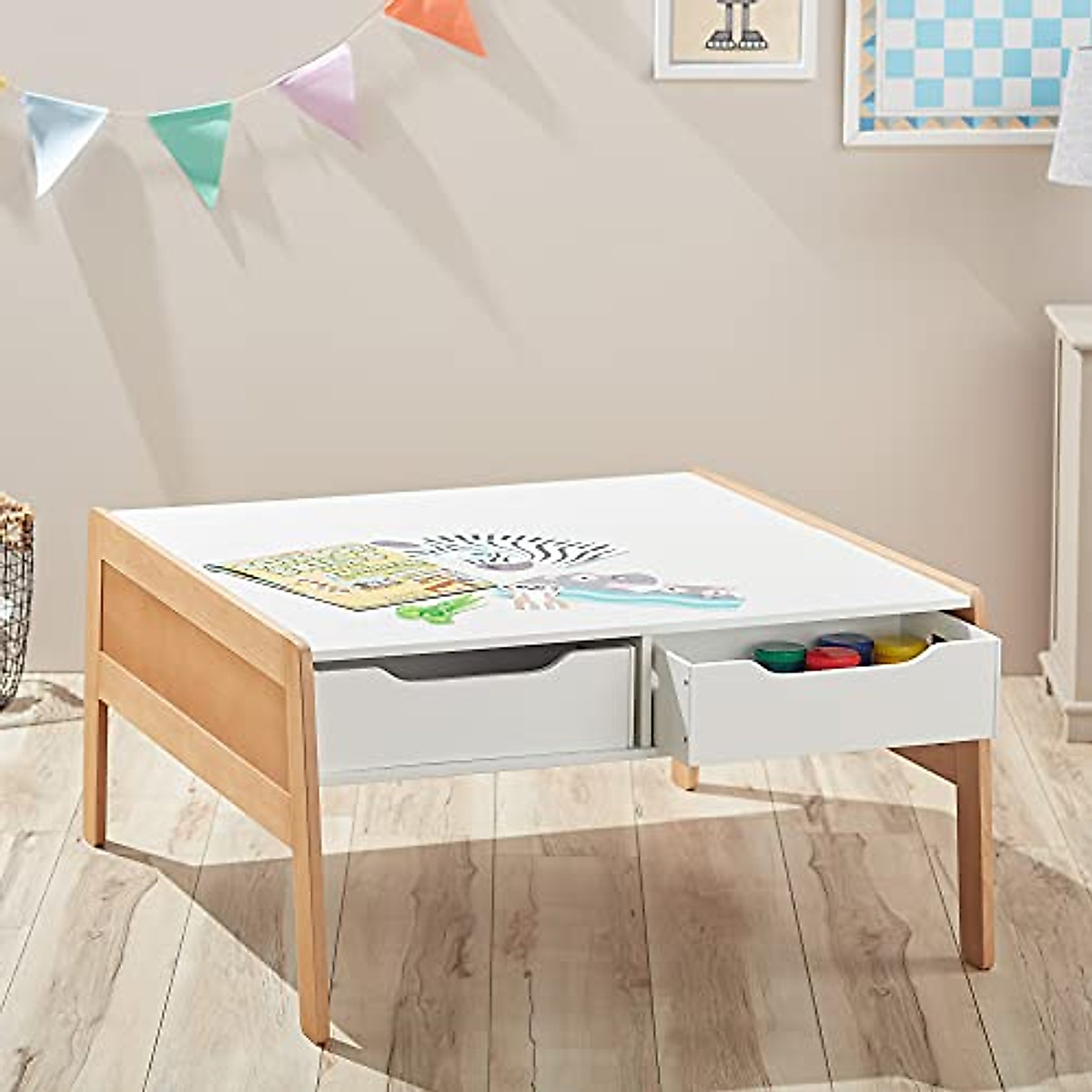 Melissa & Doug Wooden Art & Activity Table with Bins - Wooden Kids Activity Table, Kids Art Table With Storage,White