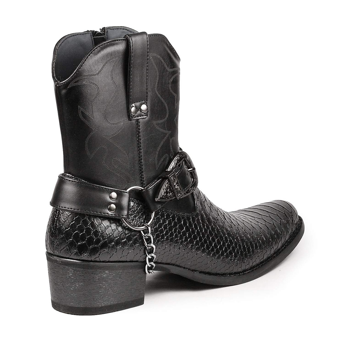 Metrocharm Diego-01 Men's Belt Buckle Chain Strap Western Cowboy Boots (11, Black)