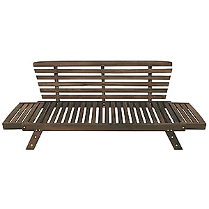 LOUHME Outdoor Patio Adjustable Wooden Daybed Chaise Lounge Chair, Expandable & Multifunctional Wooden Sofa with Cushions and Pillows, Premium Hardwood Frame, Gray
