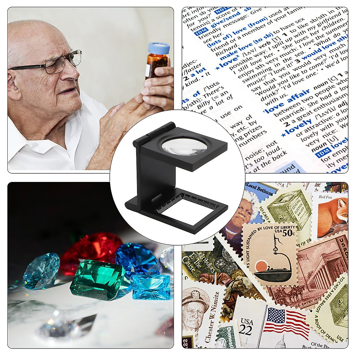 10X 28mm Mini Three-Folding Magnifier Zinc Alloy Pocket Magnifier Magnifying Glass with Scale for Textile Optical Jewelry Tool Pack of 5