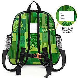 Kids Backpack for Boys Girls St. Patrick's Day Toddler Backpack Preschool Kindergarten Backpack with Chest Strap Lightweight Clover Grid Children Bookbag for School, Travel, Nursery