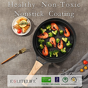 ESLITE LIFE Nonstick Deep Frying Pan Skillet, Healthy Granite Coating Egg Omelette Pan Stone Cookware Chef's Pan, PFOA Free(Black, 8 Inch)