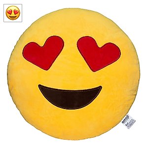 EvZ Emoji Heart Eyes Face Emoticon Cushion Stuffed Plush Soft Pillow, Official Certified, 32cm Yellow