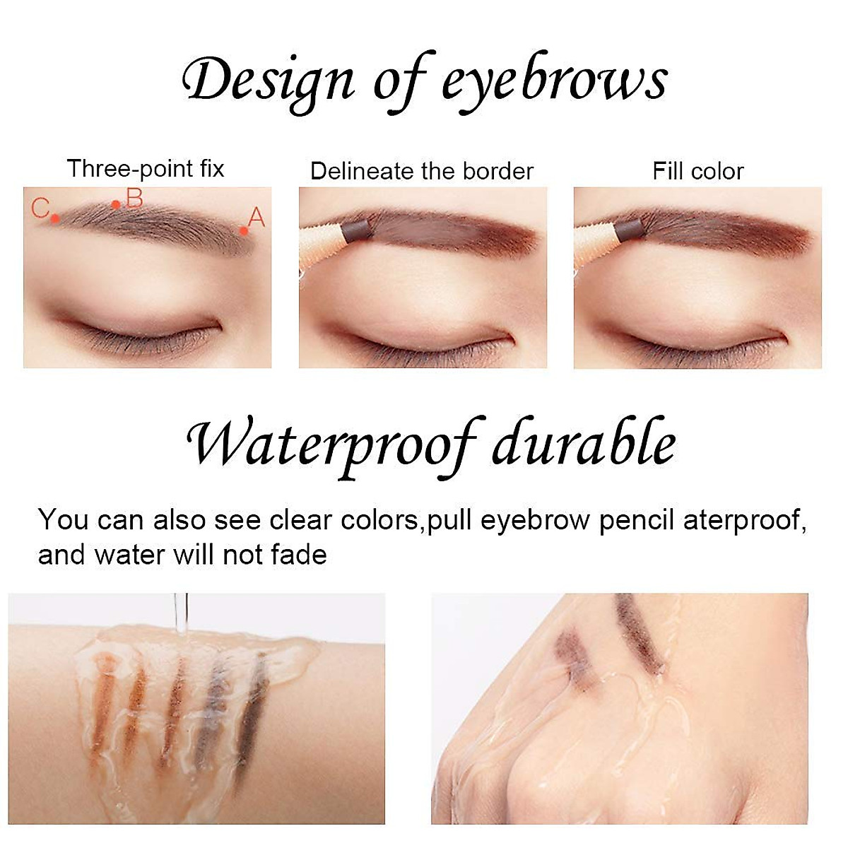 U-N Eyebrow Pencil Longlasting Waterproof Durable Automaric Liner Eyebrow 3 Colors to Choose (gray)