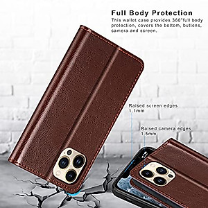 Belemay Compatible with iPhone 13 Pro Max Case Wallet, Protective Genuine Leather Flip with RFID Blocking Card Holders [Undetachable Interior Shell] Folio Cover for Men Women (6.7-inch 2021) Brown