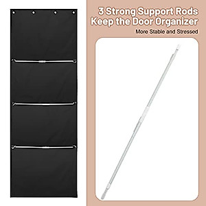 KOHUIJOO Stuffed Animal Storage, Stuffed Animal Holder, Over Door Hanging Mesh Storage Organizer Net Bags for Stuffed Animals Baby Toy Plush Storage for Nursery and Kids Room with Support Rods(Black)