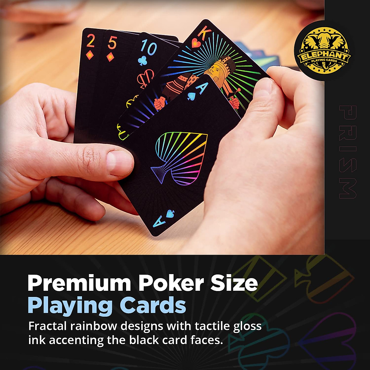 PREMIUM PLAYING CARDS, High Quality Deck of Cards, Cool Prism Gloss Ink, Best Poker Cards, Unique Bright Rainbow & Red Colors for Kids & Adults, Black Card Decks Games, Standard Size