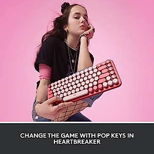 Logitech POP Mechanical Wireless Keyboard with Customizable Emoji Keys, Durable Compact Design, Bluetooth or USB Connectivity, Multi-Device, OS Compatible - Heartbreaker Rose
