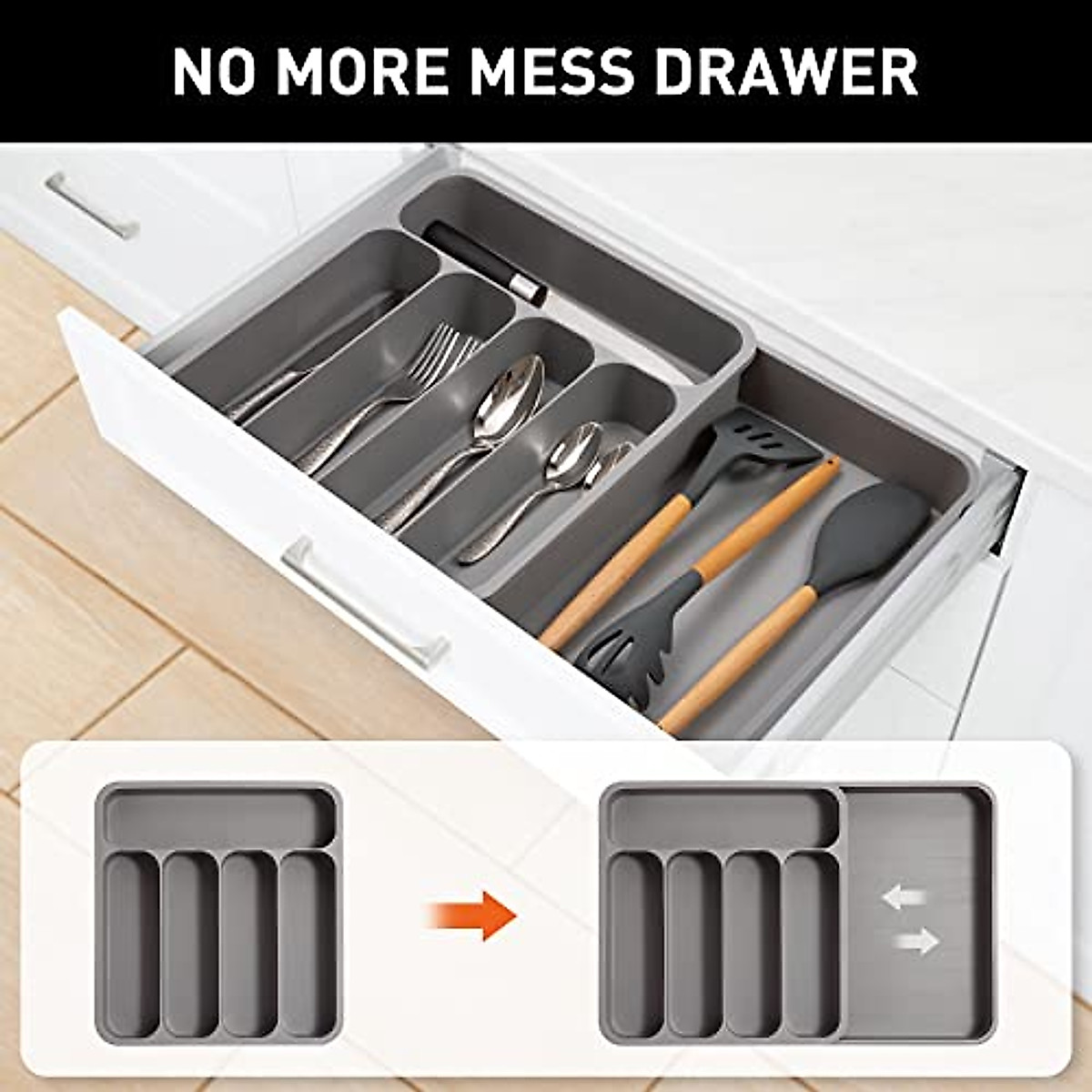 Greenual Expandable Silverware Organizer for Large Utensil Silverware Tray for Drawer Utensil Organizer Cutlery Flatware Organizer for Kitchen Plastic