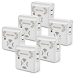 Riddex Sonic Plus Ultrasonic Pest Repeller, Plugs in with extra Outlets Indoor Use - Insect Repellent - Bug Repellents for Home Defense - Protect Against Rodents & Insects, Chemical Free(6 Pack White)