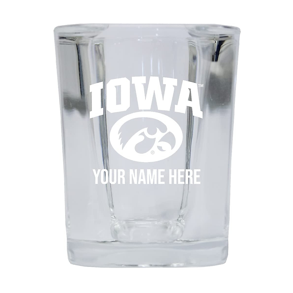 Personalized Customizable Iowa Hawkeyes Etched Square Shot Glass 2 oz With Custom Name (1) Officially Licensed Collegiate Product