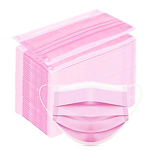Generic 50 Pack Pink Disposable Face Mask for Adults, Solid Pink Breathable 3-Ply Earloop Full Face Protection for Women & Teen Girls