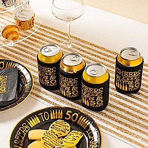 Crisky 50th Birthday Can Cooler, Black Gold Cheers to 50 Years Birthday Decoration Party Favor Can Covers, 12-Ounce Neoprene Coolers for Soda, Can Beverage, 12 Count