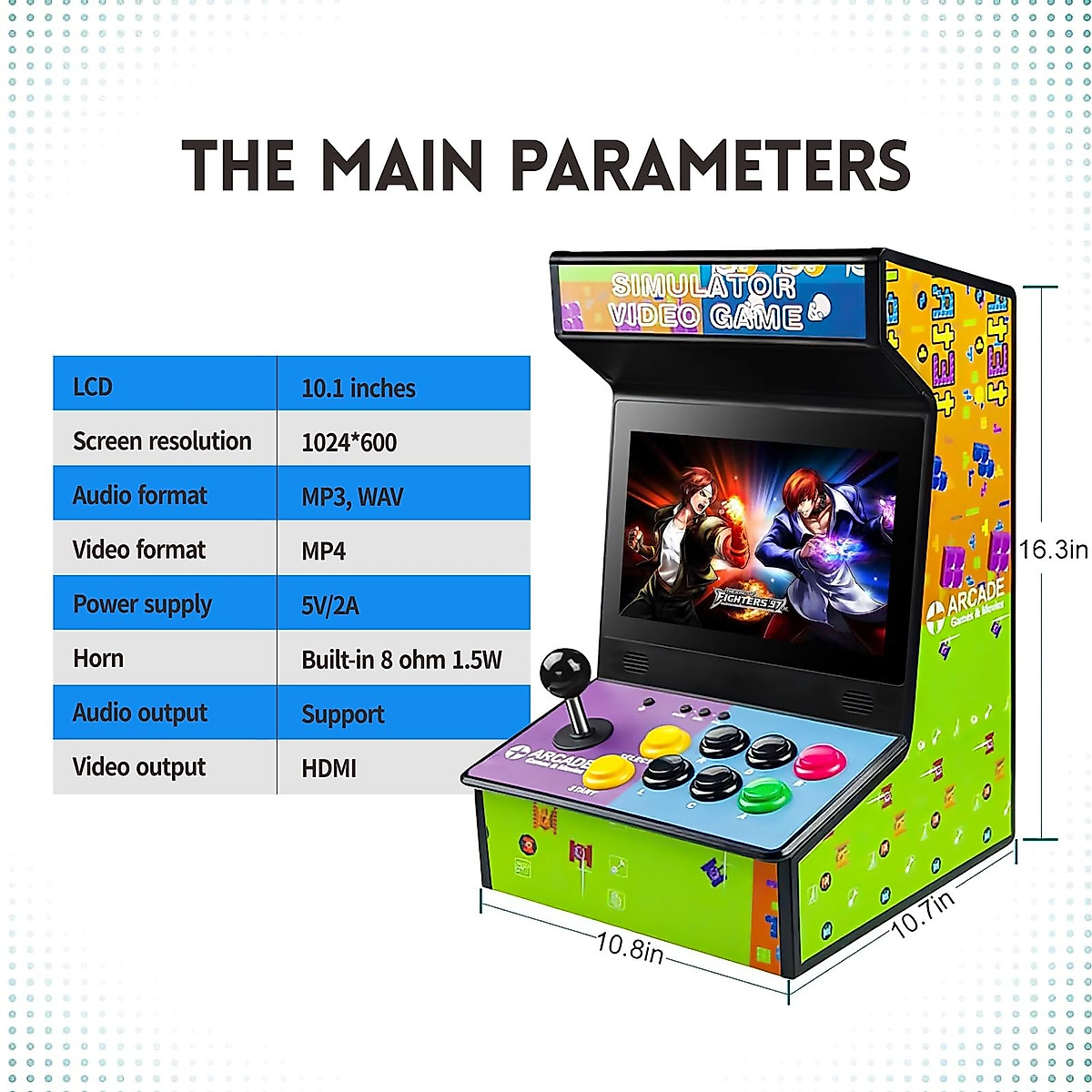 Handheld Arcade Game Console -10 Inch Mini Arcade Machine Cabinet - Classics Mini Video Player -Retro Games Included -Tabletop and Bartop Support for TV Output, Birthday Present Gift for Kids