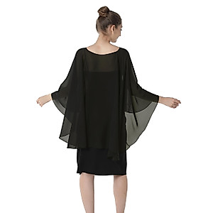 Baoqiya Chiffon Capes Sheer Capelets Bridal Shawls And Wraps Cape Long Plus Size Poncho Cape For Women (Black)