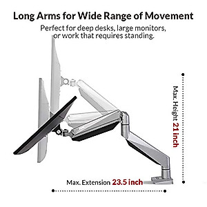 Loctek Monitor Mount Heavy Duty Gas Spring Swing Monitor Arm Desk Mount Stand Fit 10-34 inches Monitor 13.2-33 lbs Weight Capacity
