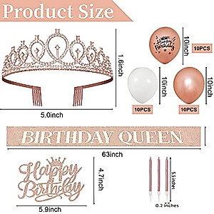 36PCS Birthday Decorations for Women Including Birthday Queen Sash, Crown, Birthday Cake Topper, Birthday candles and Balloons, Rose Gold Birthday Party Decorations Favors.